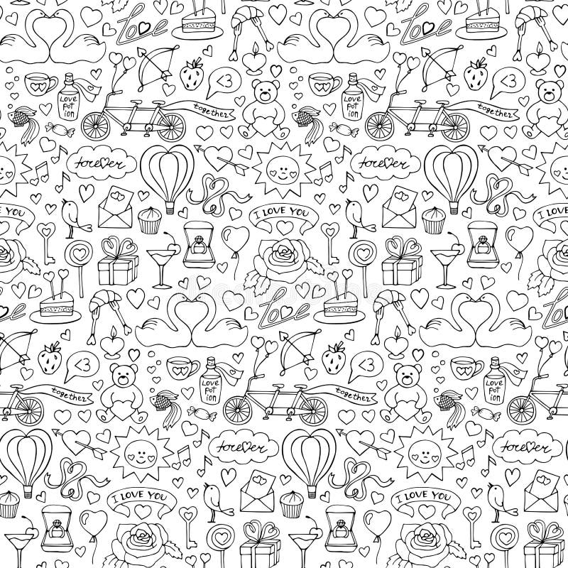 Hand Drawn Love Seamless Pattern Stock Vector - Illustration of music ...