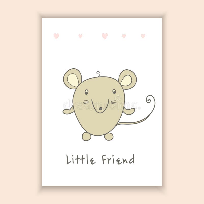 Hand Drawn Lovely with Mouse - Cute Postcard Made in Vector. Printable ...