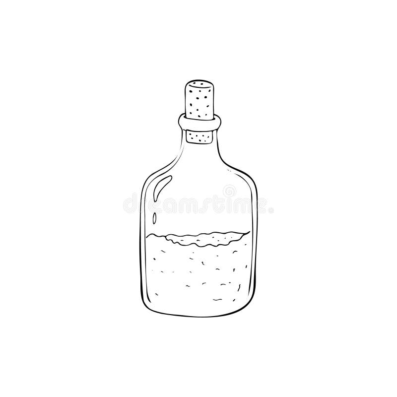 Hand-drawn Magic Flask with Sand, Witch Bottle, Magic Potion Vector ...