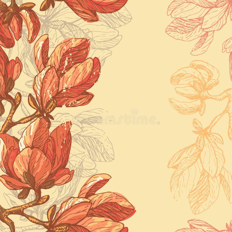 Hand Drawn Magnolia Flowers Seamless Border Stock Vector - Illustration ...