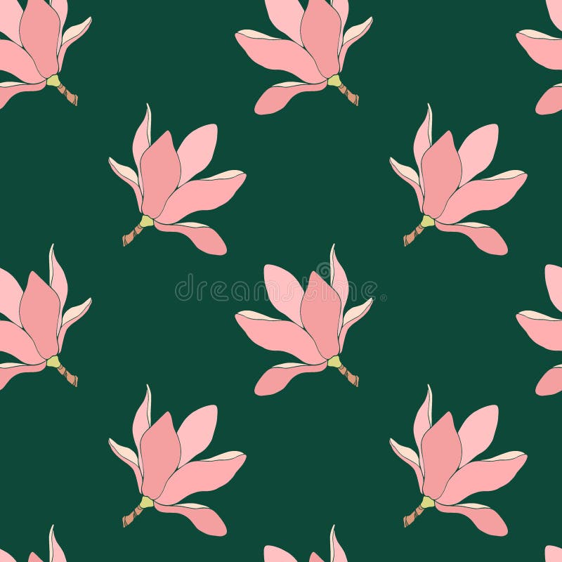 Hand Drawn Magnolia Pattern Stock Vector - Illustration of ornament ...