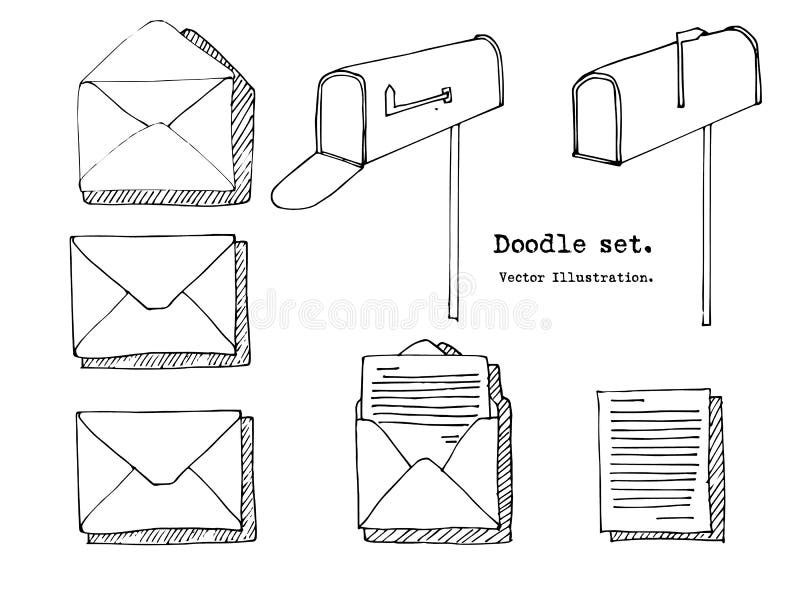 Hand Drawn Mailbox Set. Vector Illustration. Doodle Post, Mail ...