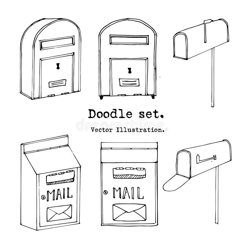 Hand Drawn Mailbox Set. Vector Illustration. Doodle Post, Mail ...