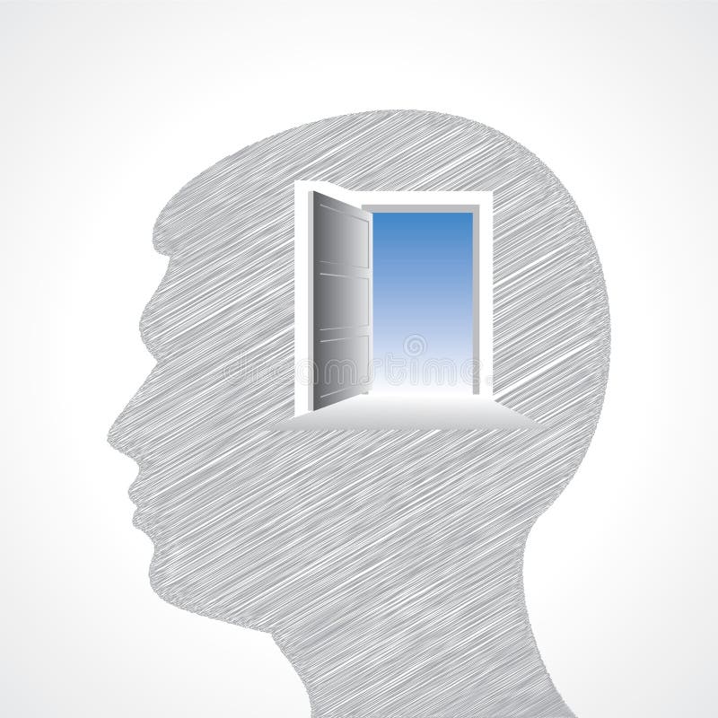 Door in Head and Ladder, Concept of Open Mind Stock Illustration ...