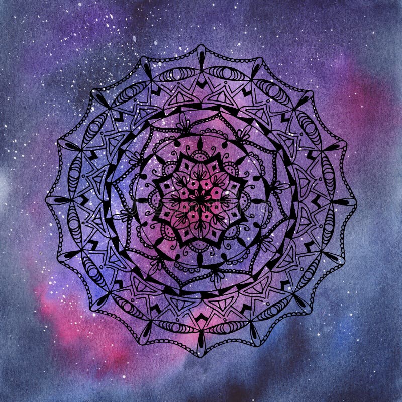 Hand Drawn Mandala on Galaxy Background Stock Illustration ...