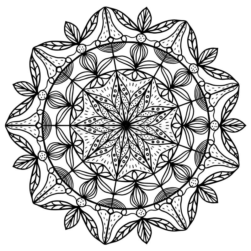 Hand Drawn Mandala Pattern for Coloring Book, Black Outline, Raster ...