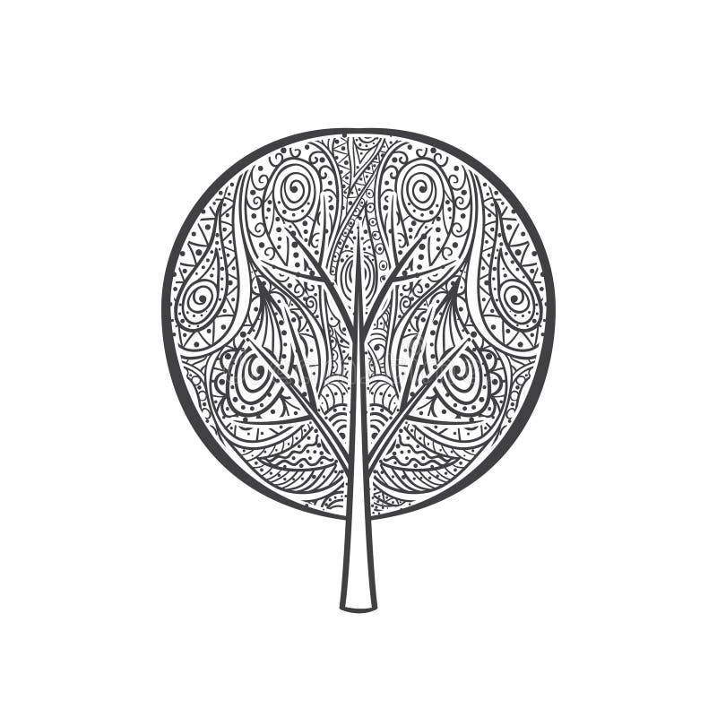 Hand drawn mandala tree stock vector. Illustration of modern - 70614441