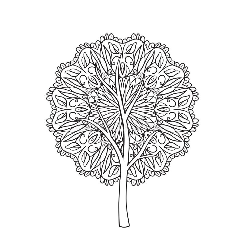 Hand drawn mandala tree stock vector. Illustration of drawn - 70613981