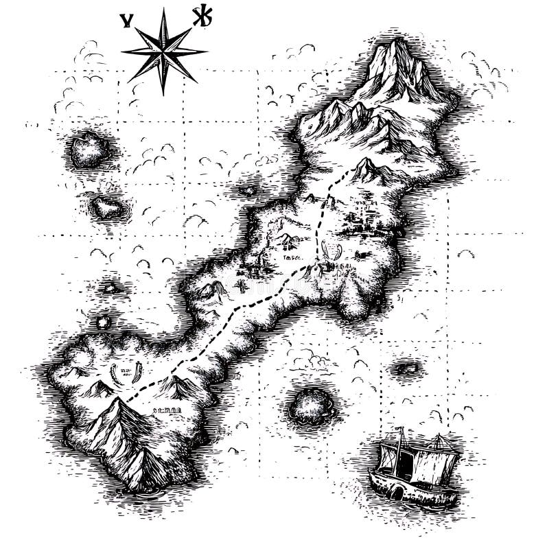 Hand-drawn Map of a Mysterious Island with a Shipwreck Stock ...