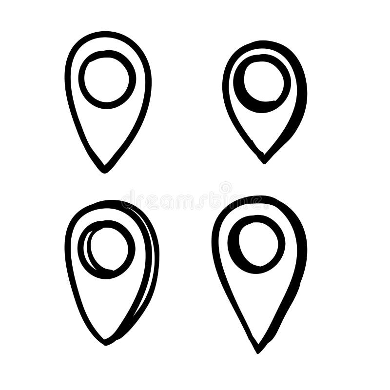 Hand Drawn Map Pins Sign Location Icon Doodle Isolated Stock Vector ...