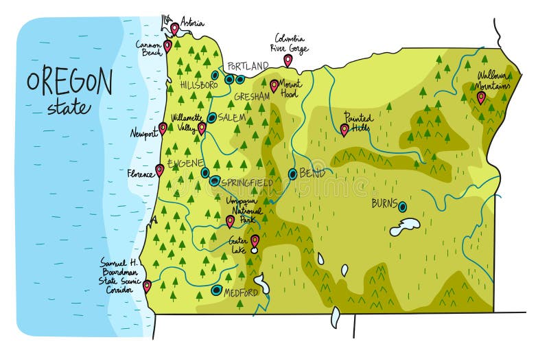 Hand Drawn Map of the State of Oregon Stock Illustration - Illustration ...