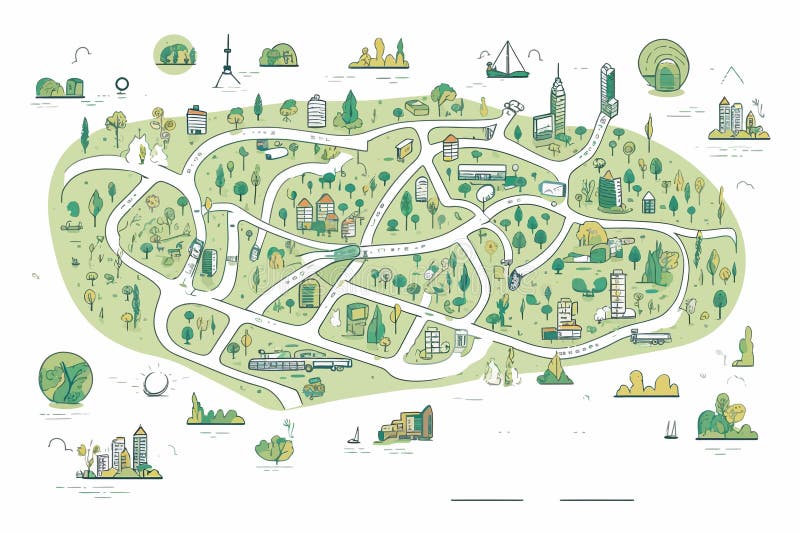 Hand-Drawn Map of a Sustainable City Isolated Vector Style Illustration ...
