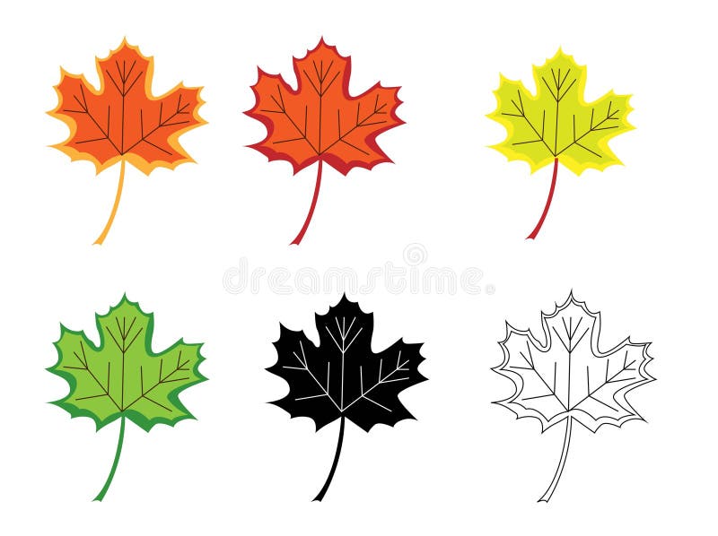 Hand Drawn Maple Leaf Different Colors Stock Vector - Illustration of ...