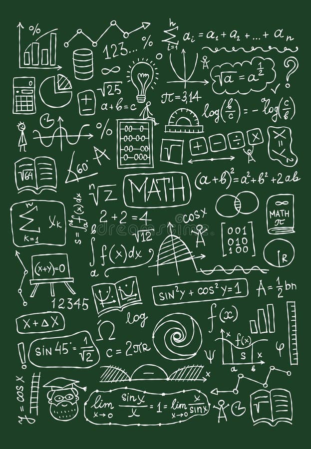 Mathematics and Geometry, Figures and Formulas on White Background ...