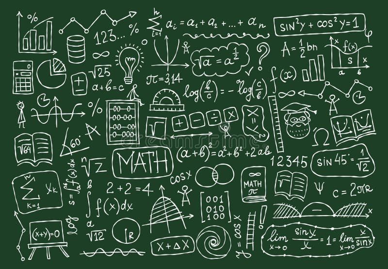 Mathematics and Geometry, Figures and Formulas on White Background ...