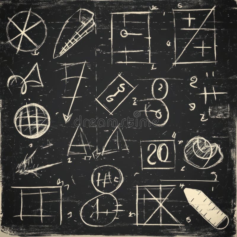Hand Drawn Math Symbols on Chalkboard. Vector Illustration. Eps 10 ...
