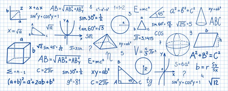 Hand Drawn Math Symbols. Math Symbols on Notebook Page Background Stock ...
