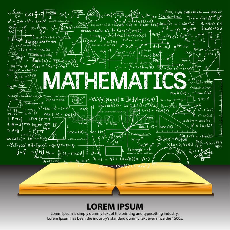 Hand Drawn Mathematics on Chalkboard with Opened Book Stock Vector ...