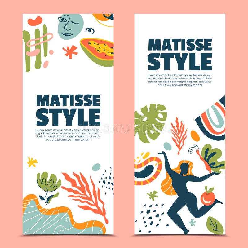 Hand Drawn Matisse Style Banner Set Stock Illustration - Illustration ...