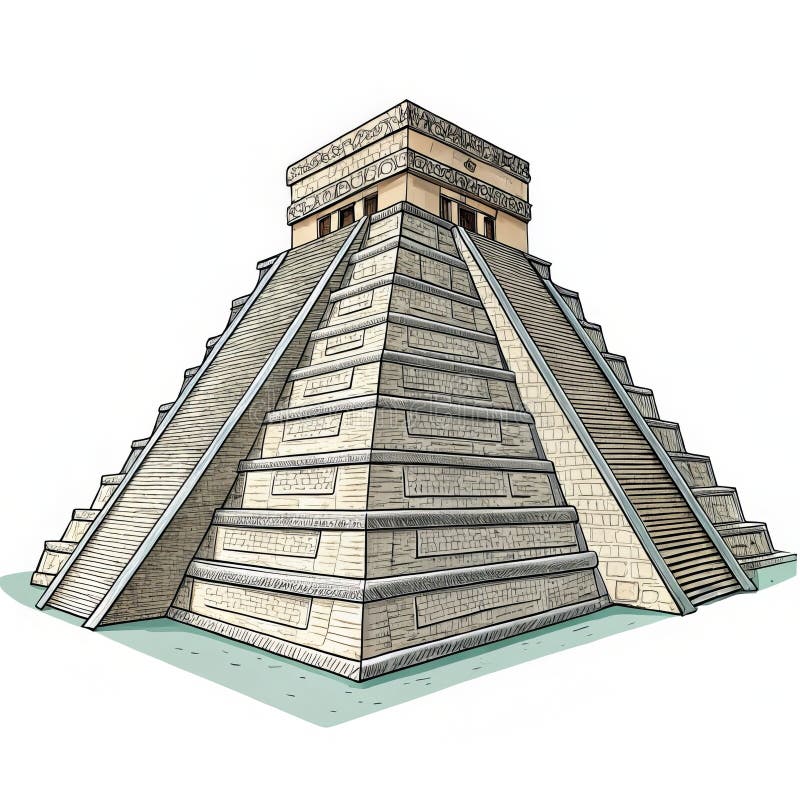 Hand-Drawn Mayan Pyramid, Isolated on White Background, Ancient ...