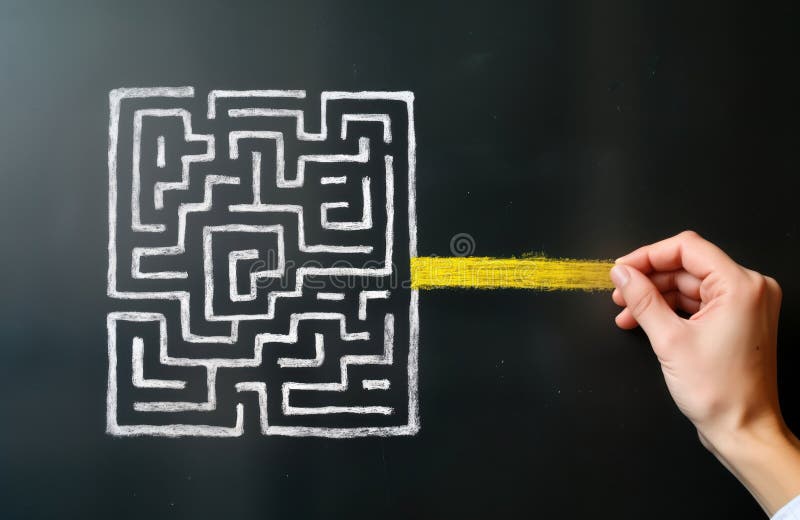 Hand Drawn Maze with Direct Yellow Solution Path. Straightforward Path ...
