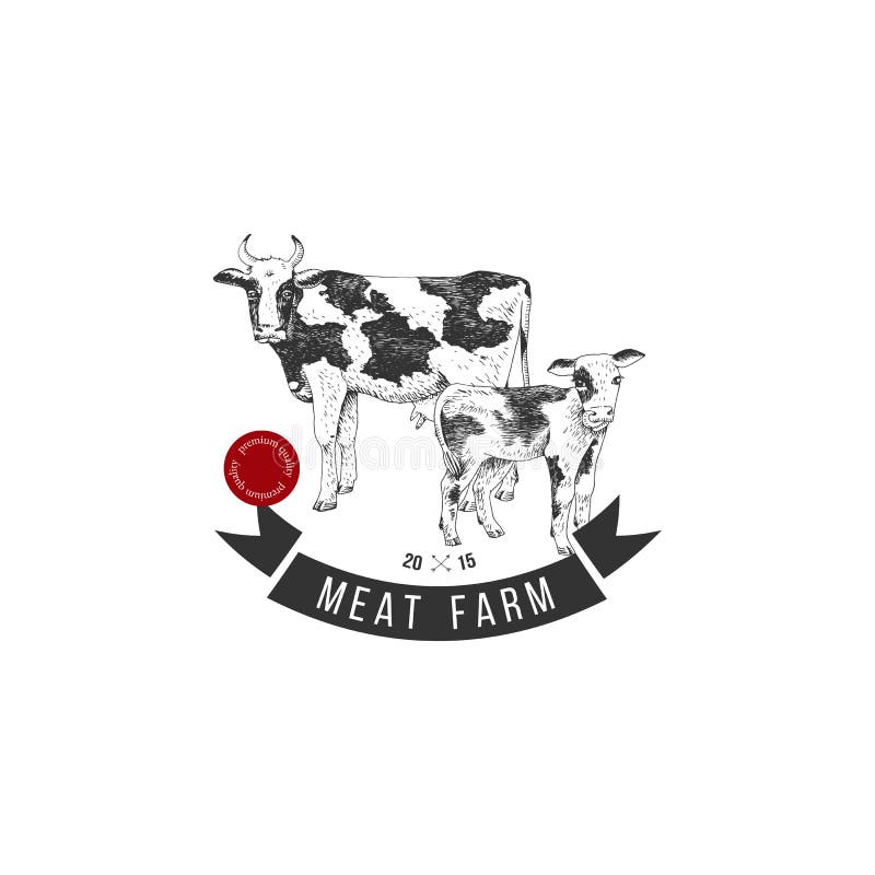 Hand drawn meat farm logo stock vector. Illustration of milk - 186685691