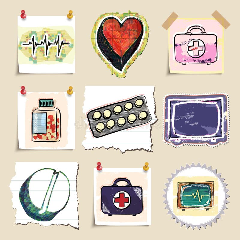 Hand Drawn Medical Emblems Set. Isolated Stock Illustration ...