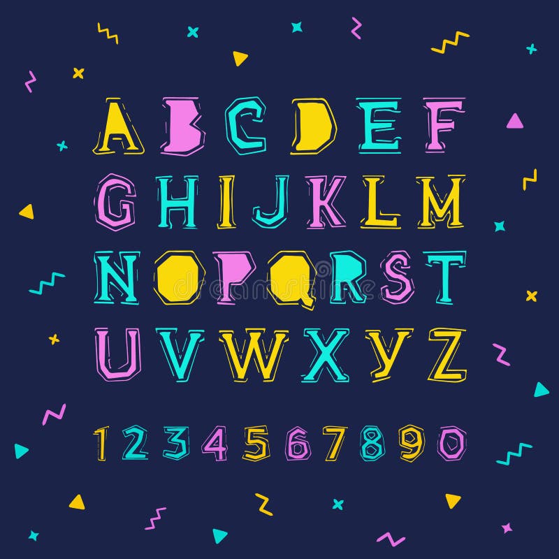 Hand Drawn Memphis Style Font. Stock Vector - Illustration of isolated ...