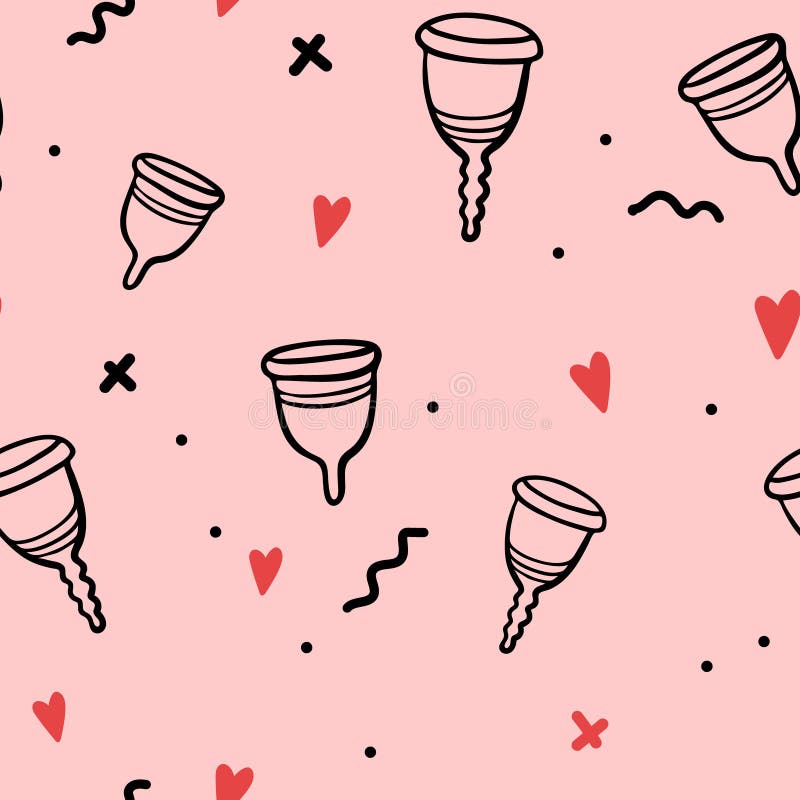 Hand-drawn Menstrual Cup Seamless Pattern. Vector Line Illustration ...