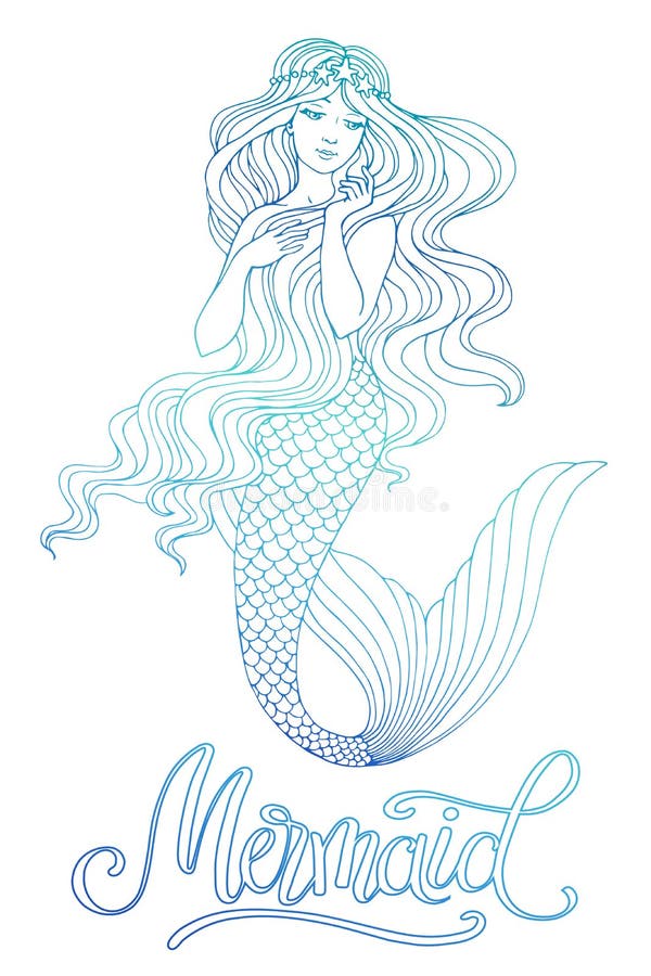 Hand Drawn Mermaid, Vector Illustration Stock Vector - Illustration of ...