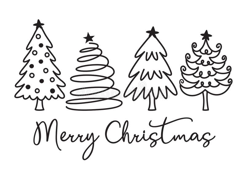 Hand Drawn Merry Christmas Trees Vector Illustration Stock Vector ...