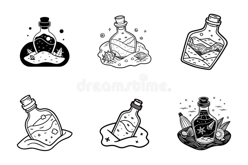 Hand-Drawn Message in a Bottle Illustrations for Creative Design Stock Vector - Illustration of ...