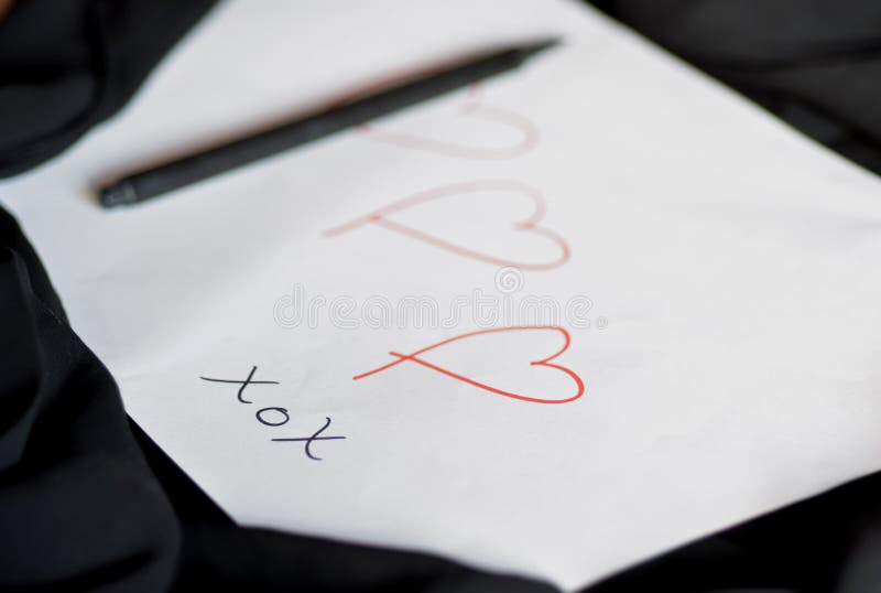 Hand Drawn Message with Hearts on White Paper Stock Image - Image of ...