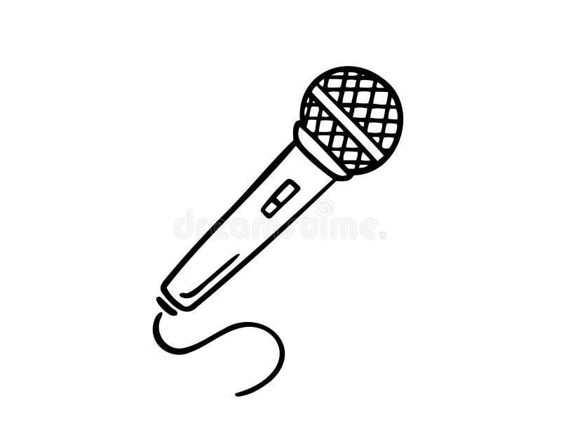 Hand Drawn Microphone with Wire Isolated Doodle Icon. Musical Item for ...