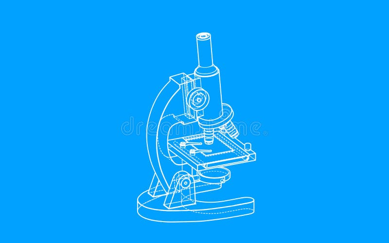 Hand-drawn Microscope with Blueprint Style, Raster Illustration Stock ...