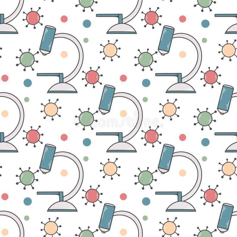 Hand Drawn Microscope and Viruses Seamless Pattern Stock Image - Image ...