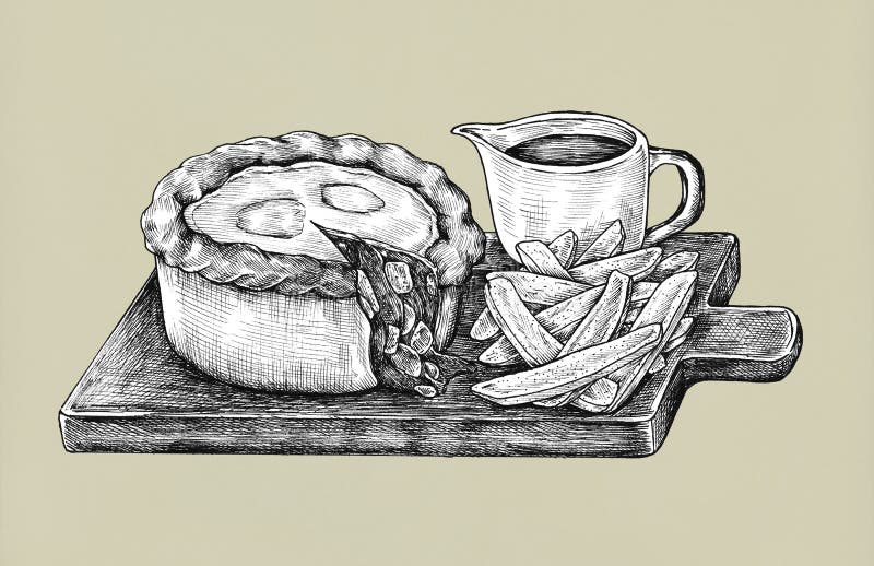 Hand-drawn minced beef pie stock illustration. Illustration of mince ...