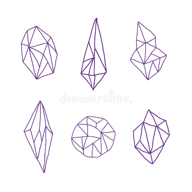Hand Drawn Minerals and Crystal in Simple Line Outline Style Isolated ...