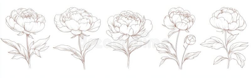 Hand Drawn Minimal Hand Drawn Continuous Linear Art of Blooming Peonies ...