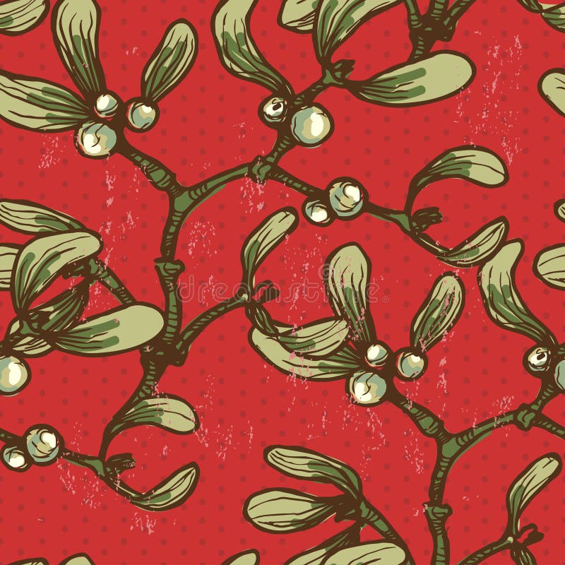 Hand Drawn Mistletoe Twigs Red Seamless Pattern Stock Vector ...