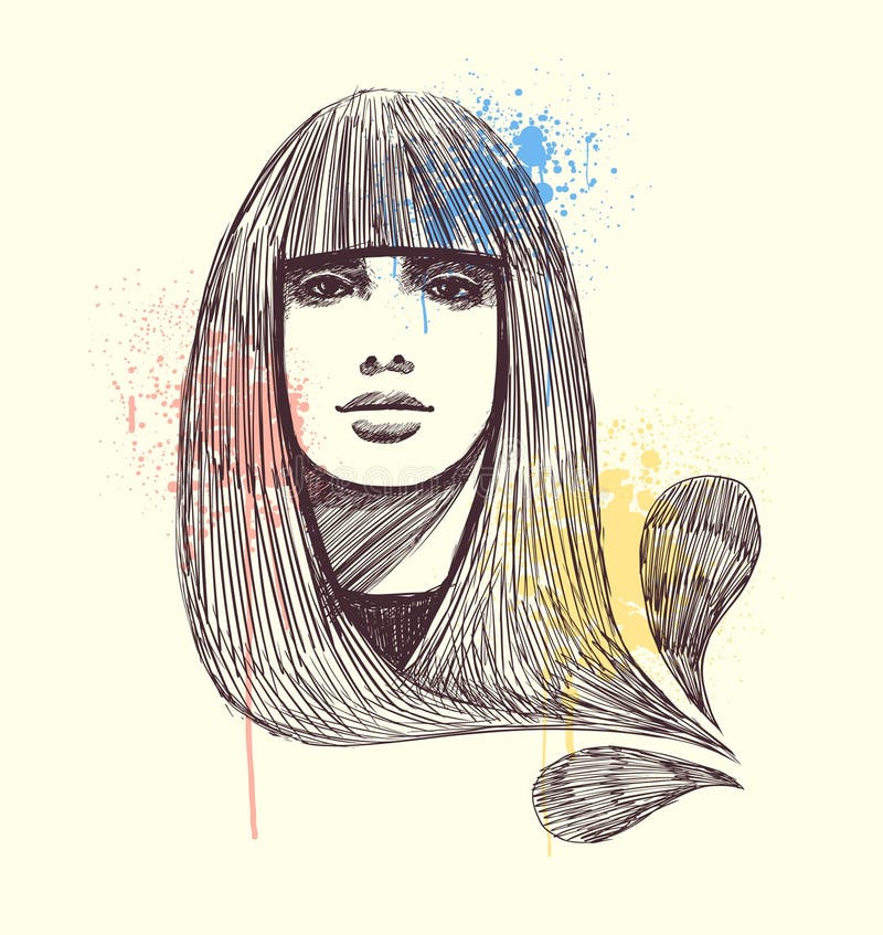 Hand drawn model portrait stock vector. Illustration of brunette - 12161541