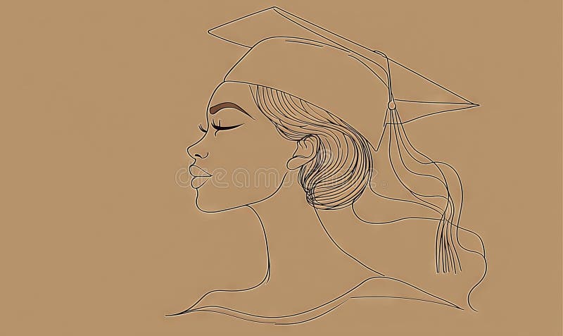Hand Drawn Modern Art Featuring a Graduated Girl. One Continuous Line ...