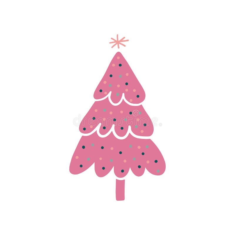 Hand Drawn Modern Boho Pink Christmas Tree. Stock Vector - Illustration ...