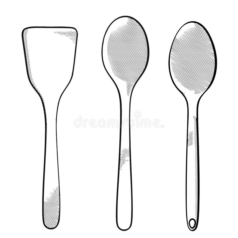 Hand drawn modern spoons stock vector. Illustration of meal - 108506835