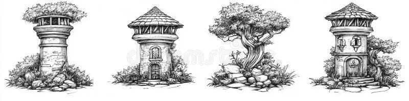 Hand-drawn Modern Style Illustrations of Historic Castles Demonstrate a ...