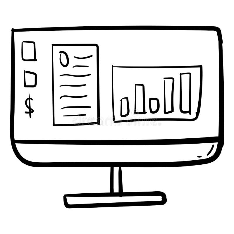 Hand Drawn Monitor with Graph Icon in Doodle Style Isolated Stock ...