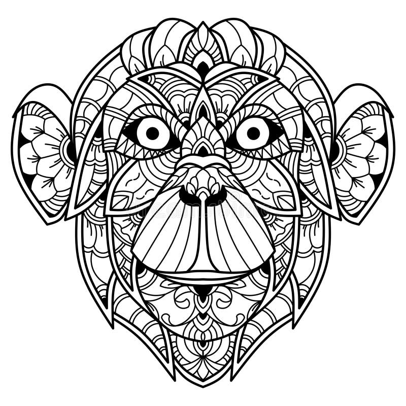 Hand Drawn of Monkey Head in Zentangle Style Stock Vector ...