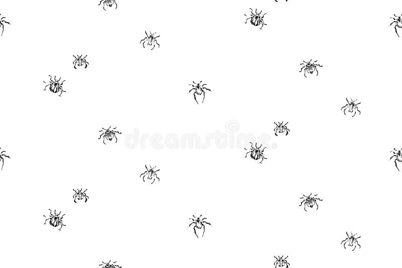Hand Drawn Monochrome Beetles Seamless Pattern. Sketch Style Endless ...