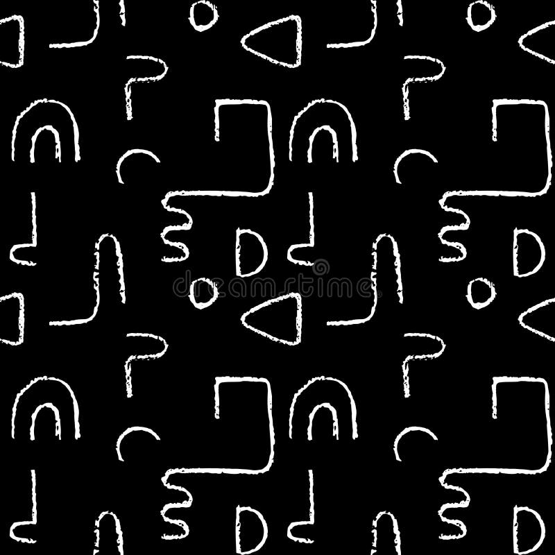 Hand Drawn Monochrome Seamless Pattern. Irregular Chalk Doodle Lines ...