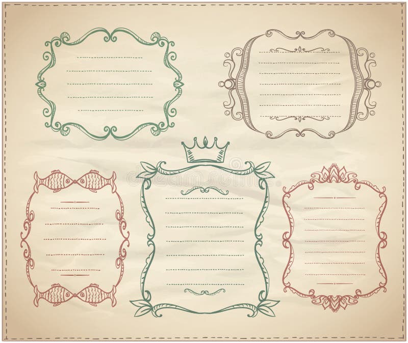Hand Drawn Monogram Vintage Frames with Place for Text Stock Vector ...